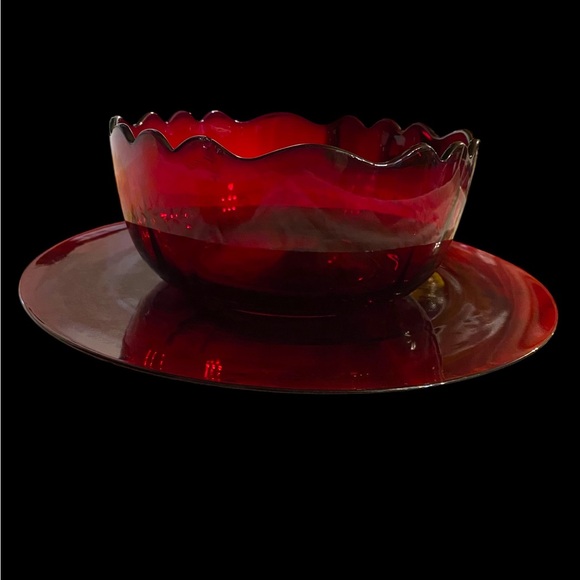 Accents | Antique Large Heavy Ruby Red Glass Bowl With Scallop Edge ...